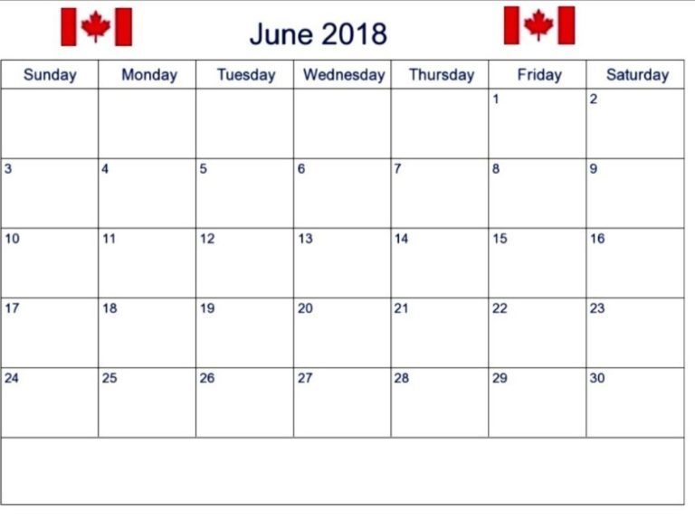 June 2018 Calendar Canada Bank And Public Holidays | Oppidan Library